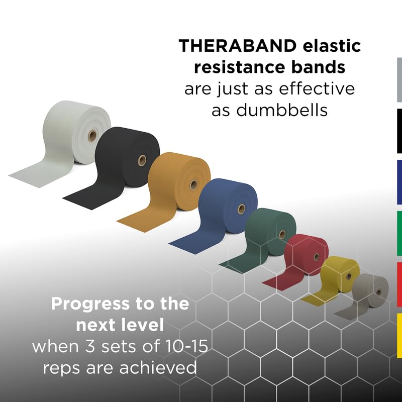 THERABAND Resistance Bands, 6 Yard Roll Professional Latex Elastic Band For Upper Body, Lower Body, & Core Exercise, Physical Therapy, Pilates, Home Workouts, & Rehab, Yellow, Thin, Beginner Level 2