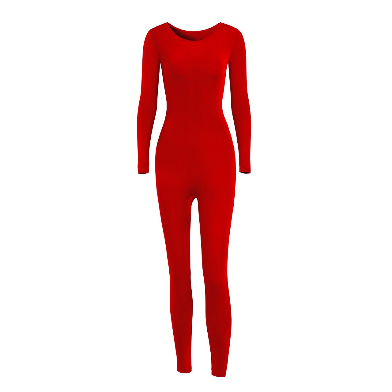 Unisex Scoop Neck Footless Spandex Long Sleeve Unitard (Small, Red)