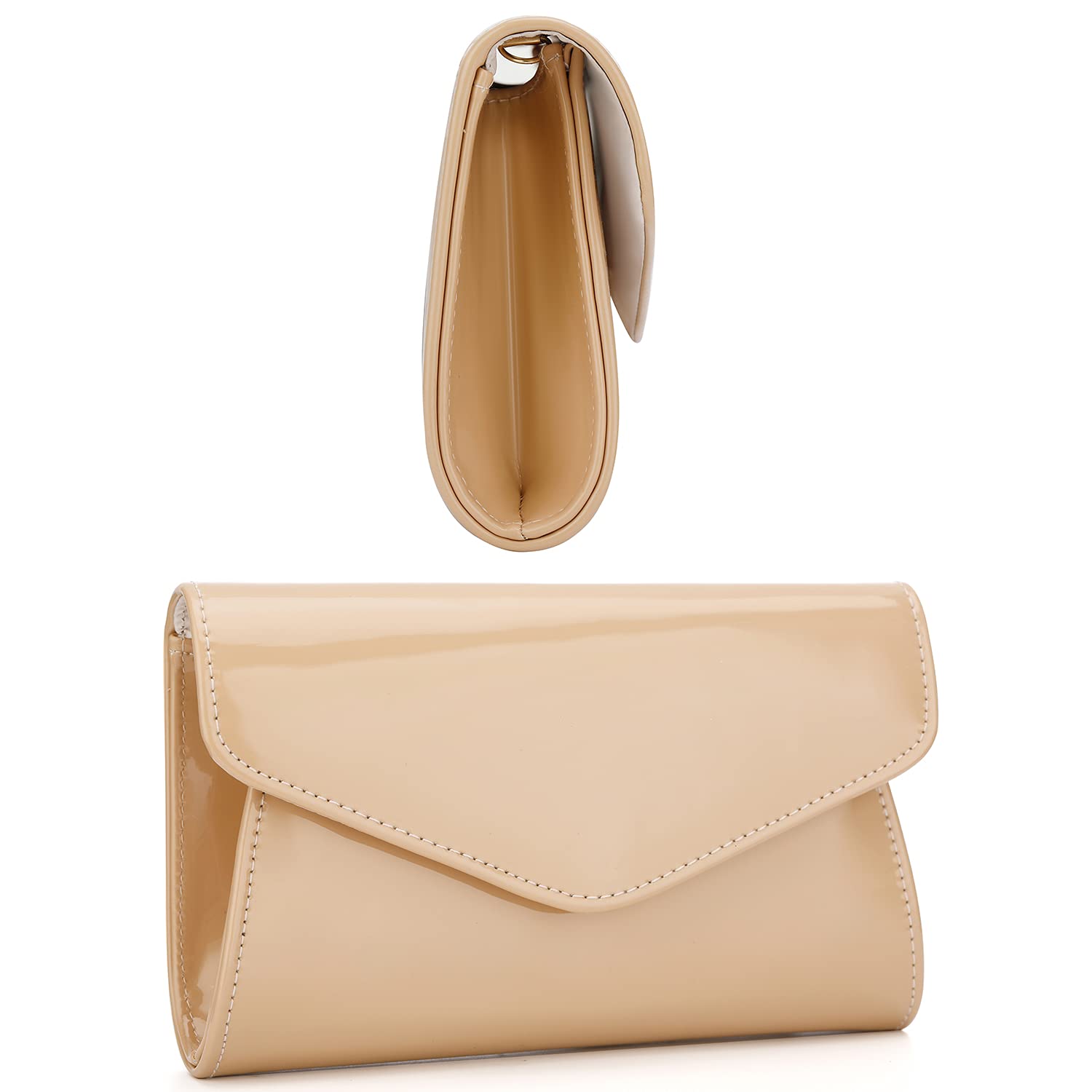 ZIUMUDY Patent Leather Evening Bags Envelope Clutches Shoulder Chain Bag Wallet Purse Handbag (Nude)