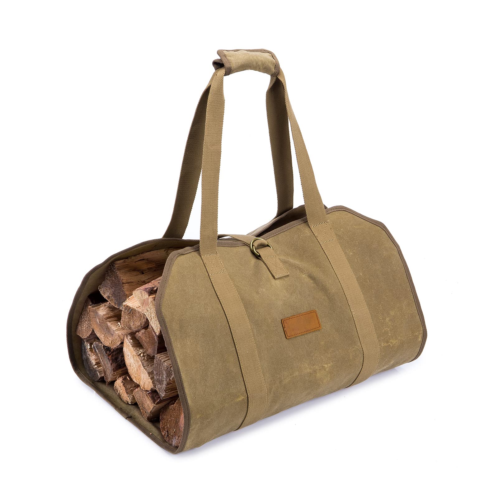 Vcedas Heavy Duty Waxed Canvas Log Carrier Tote Bag, Firewood Holder, Fireplace Stove Accessories Storage Bag (Khaki)