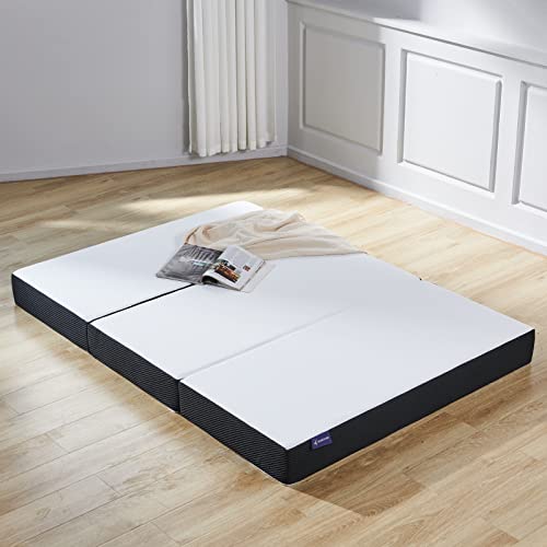 S SECRETLAND Folding Mattress, 3 inch Tri-fold Memory Foam Mattress Topper with Washable Cover, Foldable Mattress Topper for Camping, Guest - Full Size, 73" x 52" x 3"