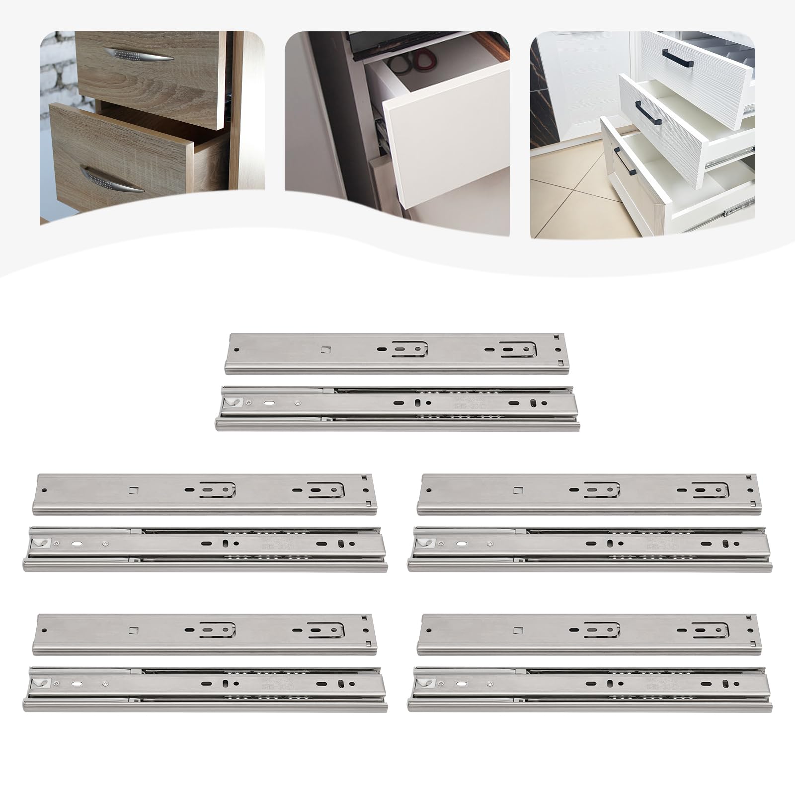RustyVioum 44 Inch Heavy-Duty Drawer Slides, 3-Fold 1 Pair Heavy Duty 500 lbs Drawer Slides, Heavy-Duty Ball Bearing Full Extension with Lock Easy Install, Silver
