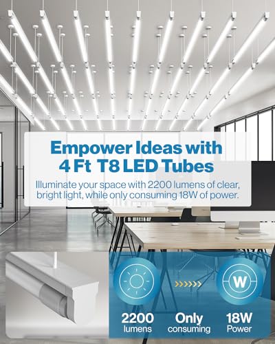 Sunco 12 Pack T8 LED Tubes 4FT Fluorescent Replacement, 48 Inch, 18W, 2200LM, 5000K Daylight, Single Ended Power, Type B, Ballast Compatible, Frosted Lens UL
