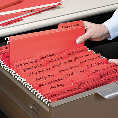 Smead FasTab Hanging File Folder, 1/3-Cut Built-in Tab, Letter Size, Red, 20 per Box (64096)