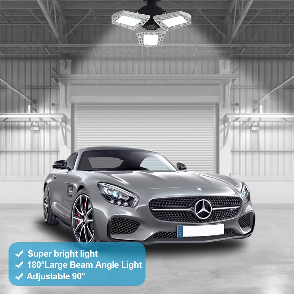warmiplanet 2-Pack 60W LED Garage Lights, 8000 Lumens Adjustable Trilights Shop Light, CRI 80, 6500k Daylight, Warehouse Lights with Adjustable Panels