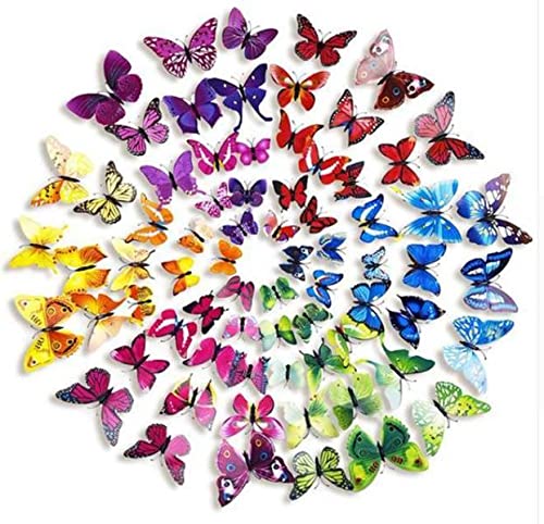 TABLECLOTHSFACTORY 36 Pack 3D Double Wing DIY Butterfly Magnet Wall Decoration Stickers - Purple Collection for Wedding Party Home Decor