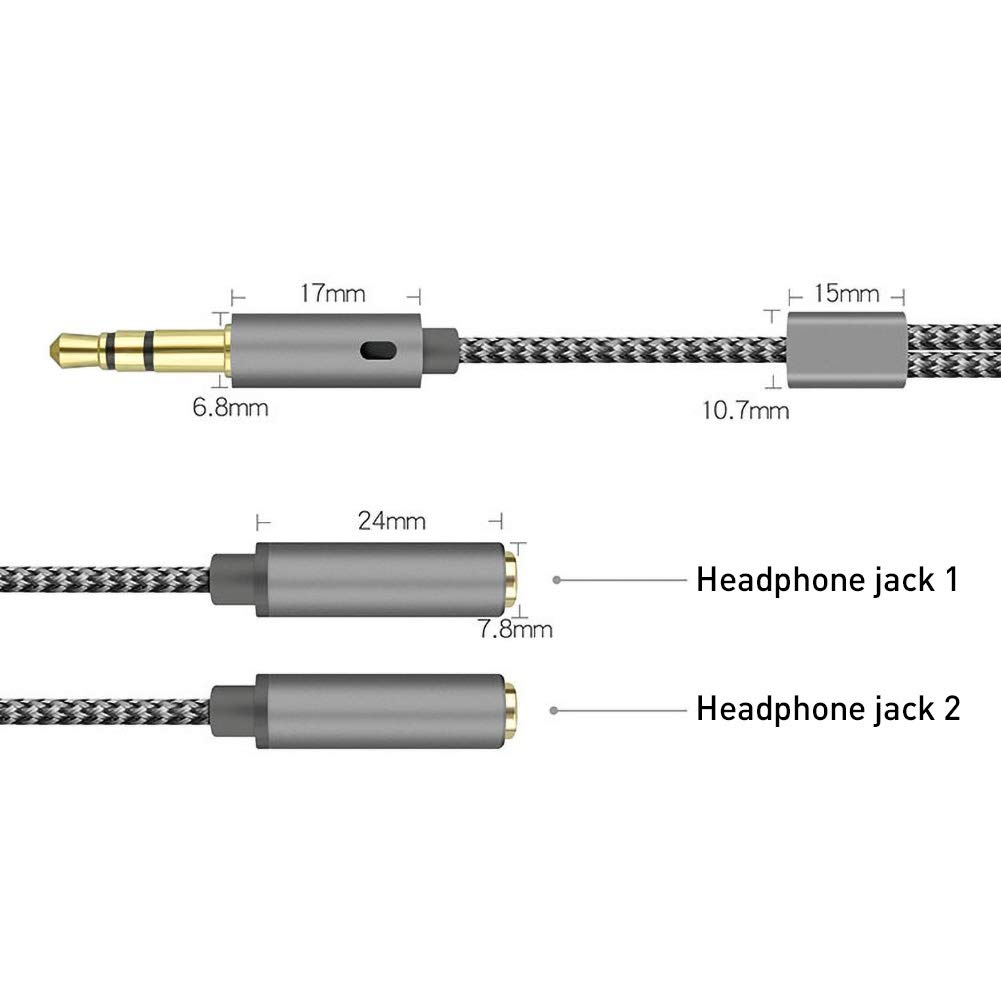 schicj133mm Headphone Splitter 3.5mm Audio Stereo Y Splitter Extension Cable Male to Female Dual Headphone Jack Adapter for Earphone Headset, Microphone Audio Cable Adapter Splitter Black