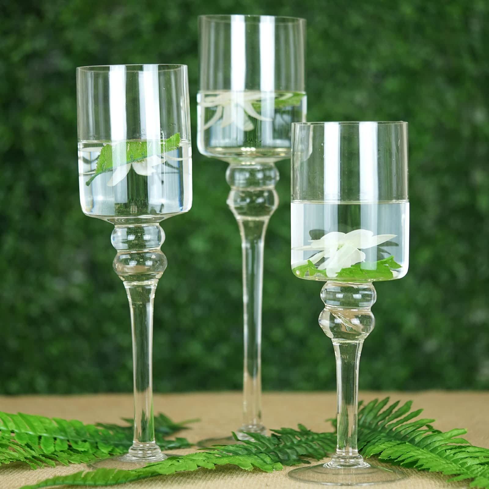 Tableclothsfactory Set of 3 Clear Long Stem Glass Cylinder Flower Vase Tabletop Candle Holders