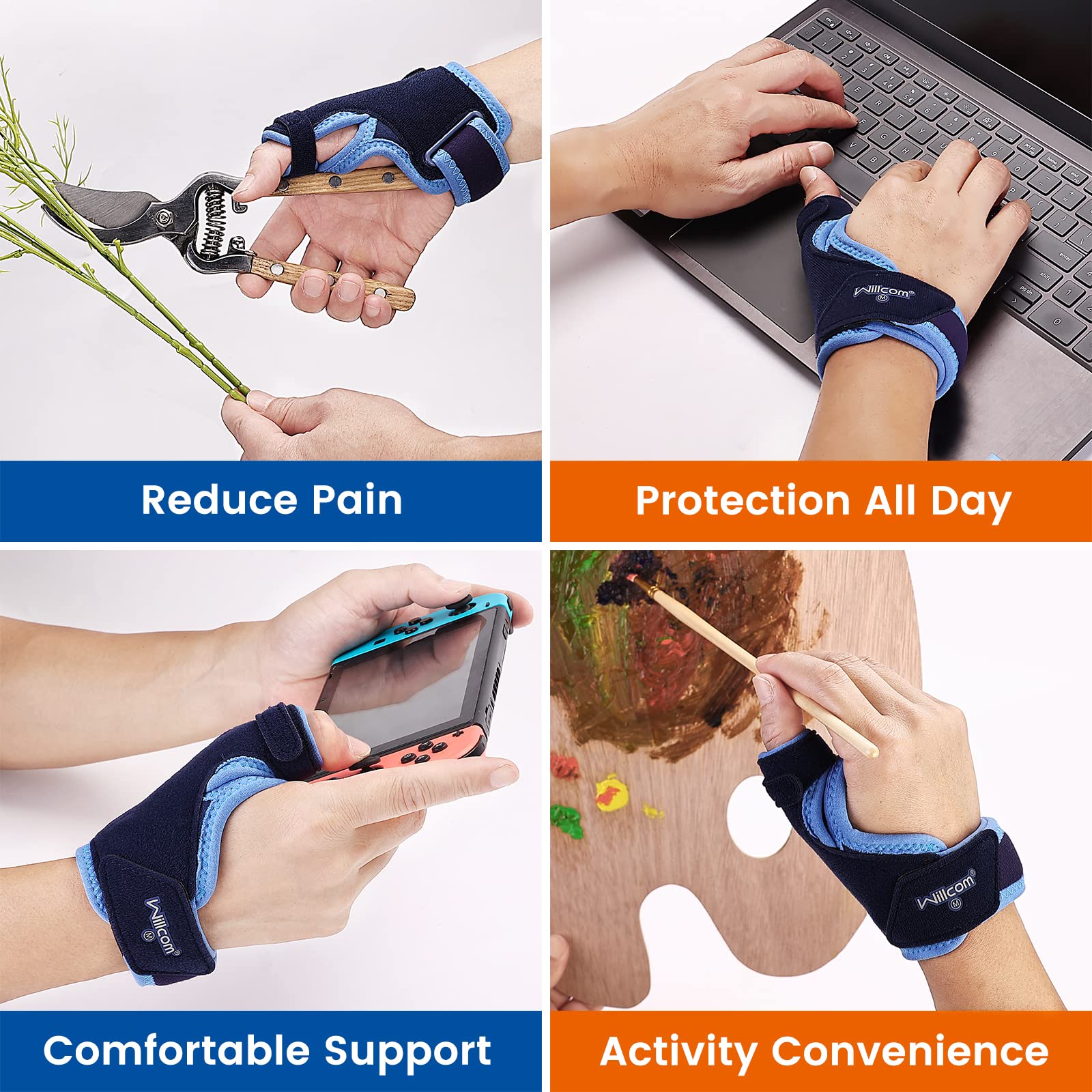 Willcom Thumb Brace for Women Men, Thumb Spica Splint Wrist Support for De Quervain's Tenosynovitis, Arthritis, Tendonitis, Sprain Pain Relief, CMC Carpal Tunnel Joint Stabilizer, Fit Both Hands (M)