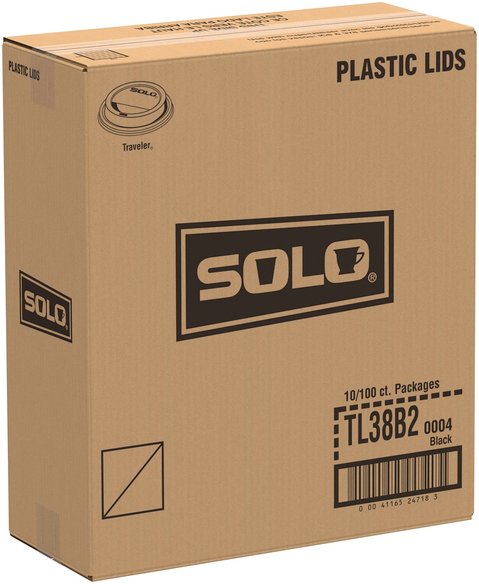Solo TL38B2-0004 Black Traveler Plastic Lid - For Solo Paper Hot Cups 1000 Count (Pack of 1)