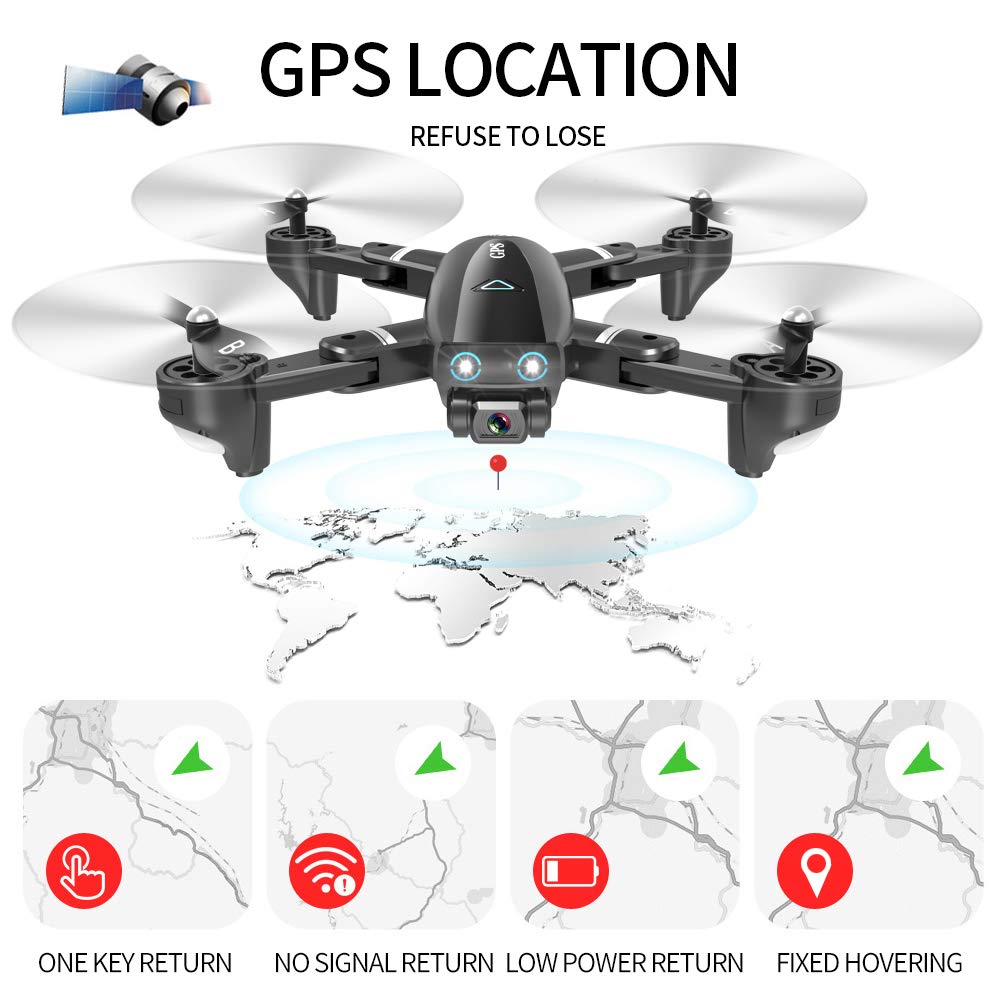 S167 Foldable GPS FPV Drone with 4K Camera Live Video for Beginners, RC Quadcopter with GPS Return Home, Follow Me, Gesture Control, Circle Fly, Drone