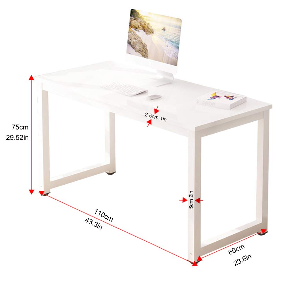 VebaCidi White Computer Desk for Home Office Laptop iPad TV Notebook PC 43" Study Writing Table Modern Simple Office Workstations White Metal Frame