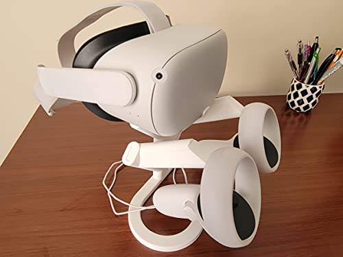 Virtual Reality (VR) Stand for Oculus Quest 2 Headset and Controllers - Znet3D (White)