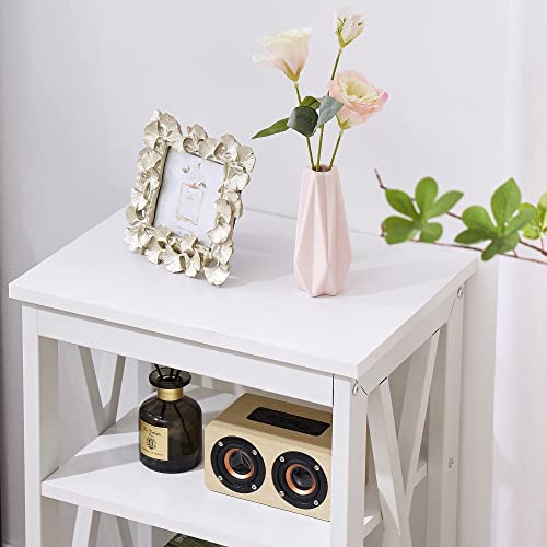 VECELO Modern Nightstands X-Design Side End Table Night Stand with Storage Shelf for Bedroom,Living Room,Set of 2 (White A2)