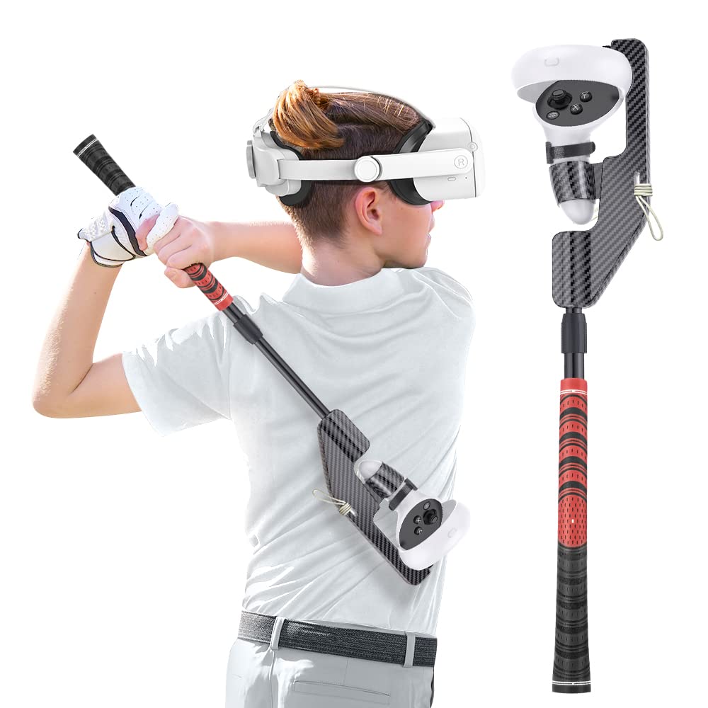 VR Golf Club for Oculus Quest 2,Prevent The Controller Flying Out,Adjustable Length Oculus Golf Club Attachment,VR Golf Club Handle Extension Accessory Enhance Immersive VR Game Experience, Red