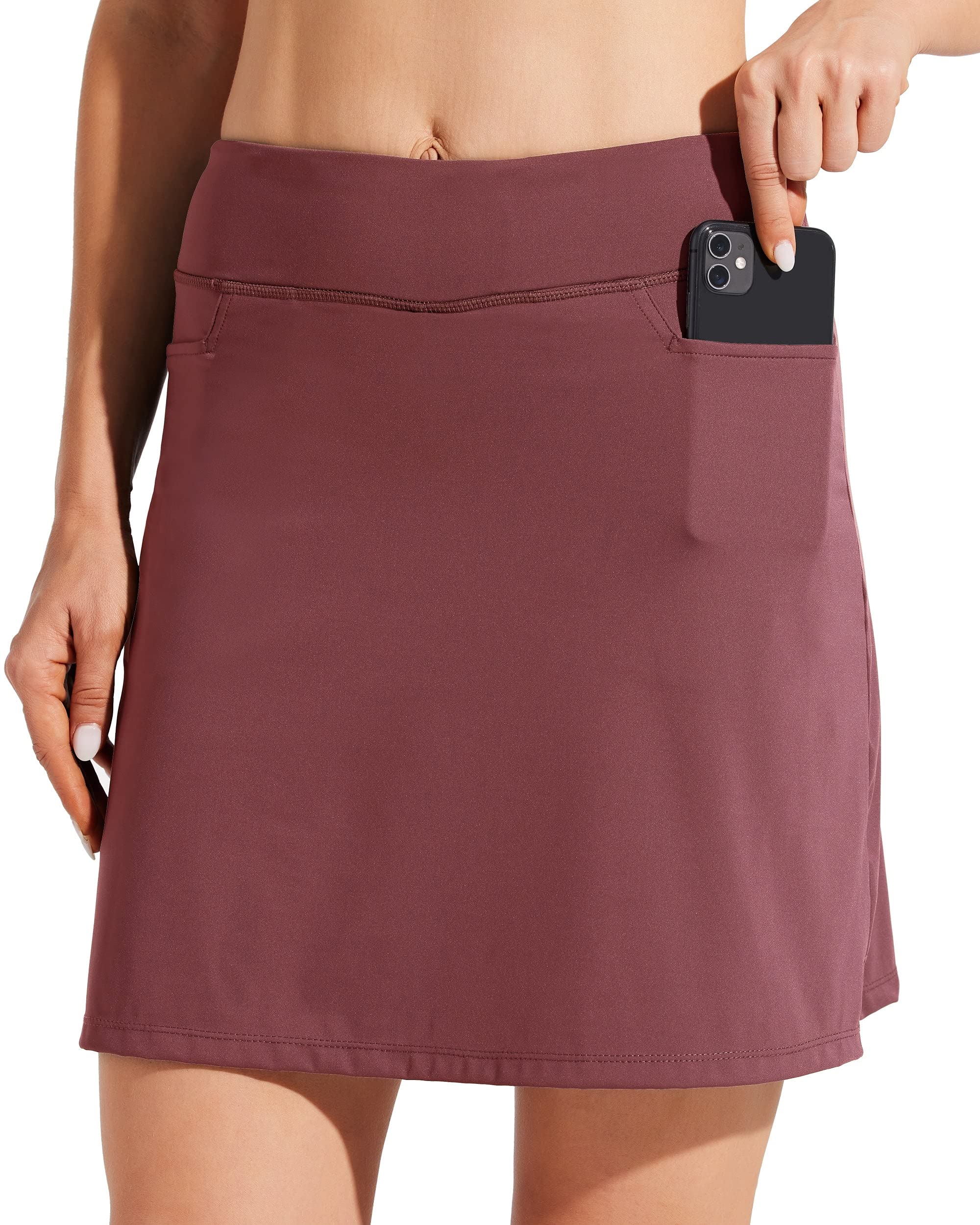 Willit Women's 17" Tennis Skort Skirts Golf Workout Skorts Running Athletic High Waisted Skirts with Pockets Red L