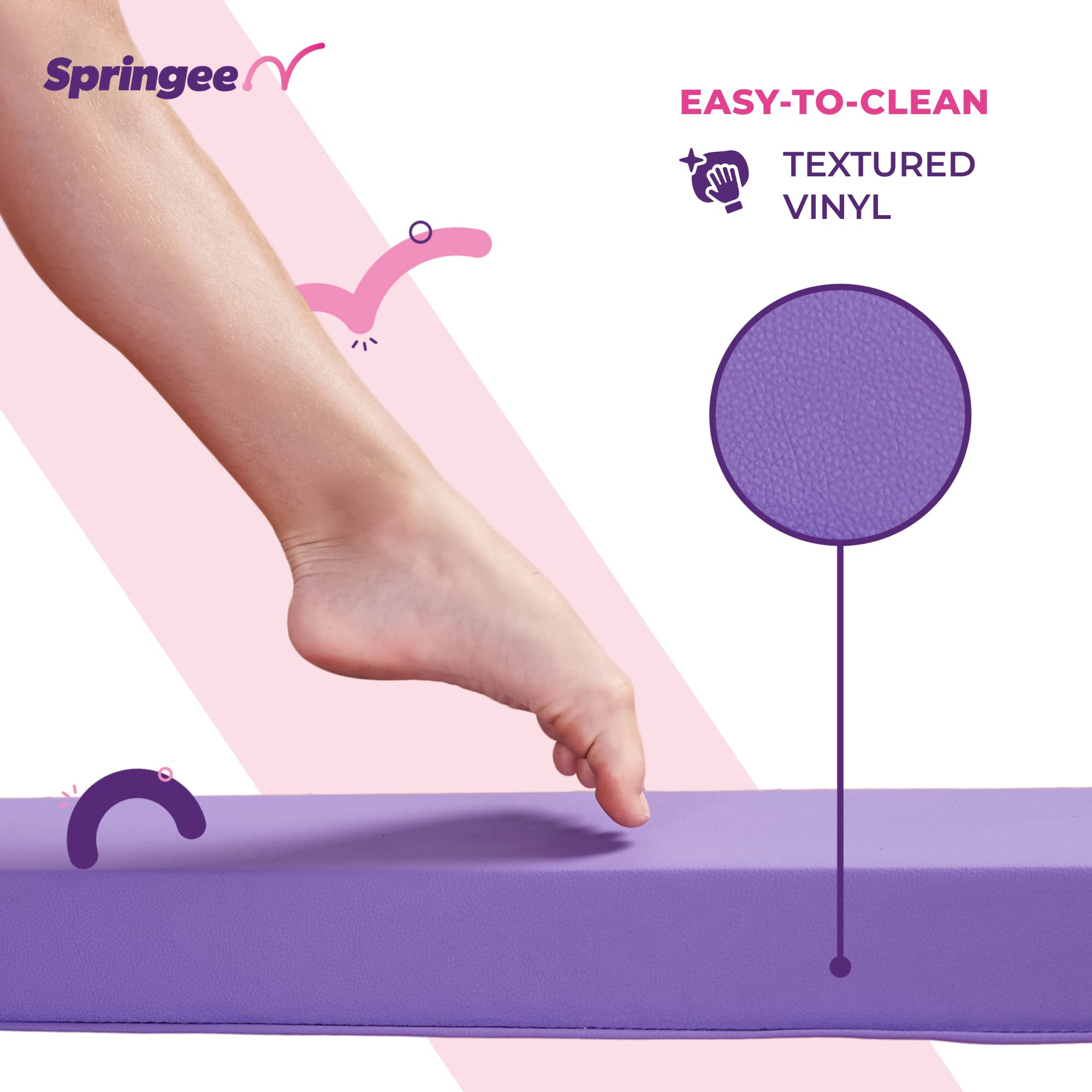 Springee 9ft Balance Beam - Extra Firm - Vinyl Folding Gymnastics Beam for Home (Purple)