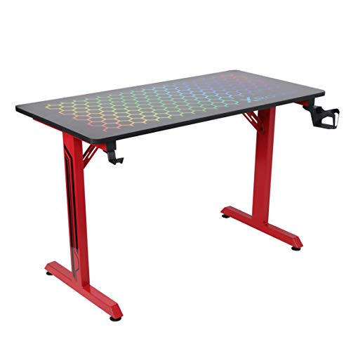 X Rocker Hex PC Modern Gaming Desk, with Headset Hook and Cup Holder, Textured Carbon Fiber, 721601, 47.24" x 23.62" x 29.13", Black and Red