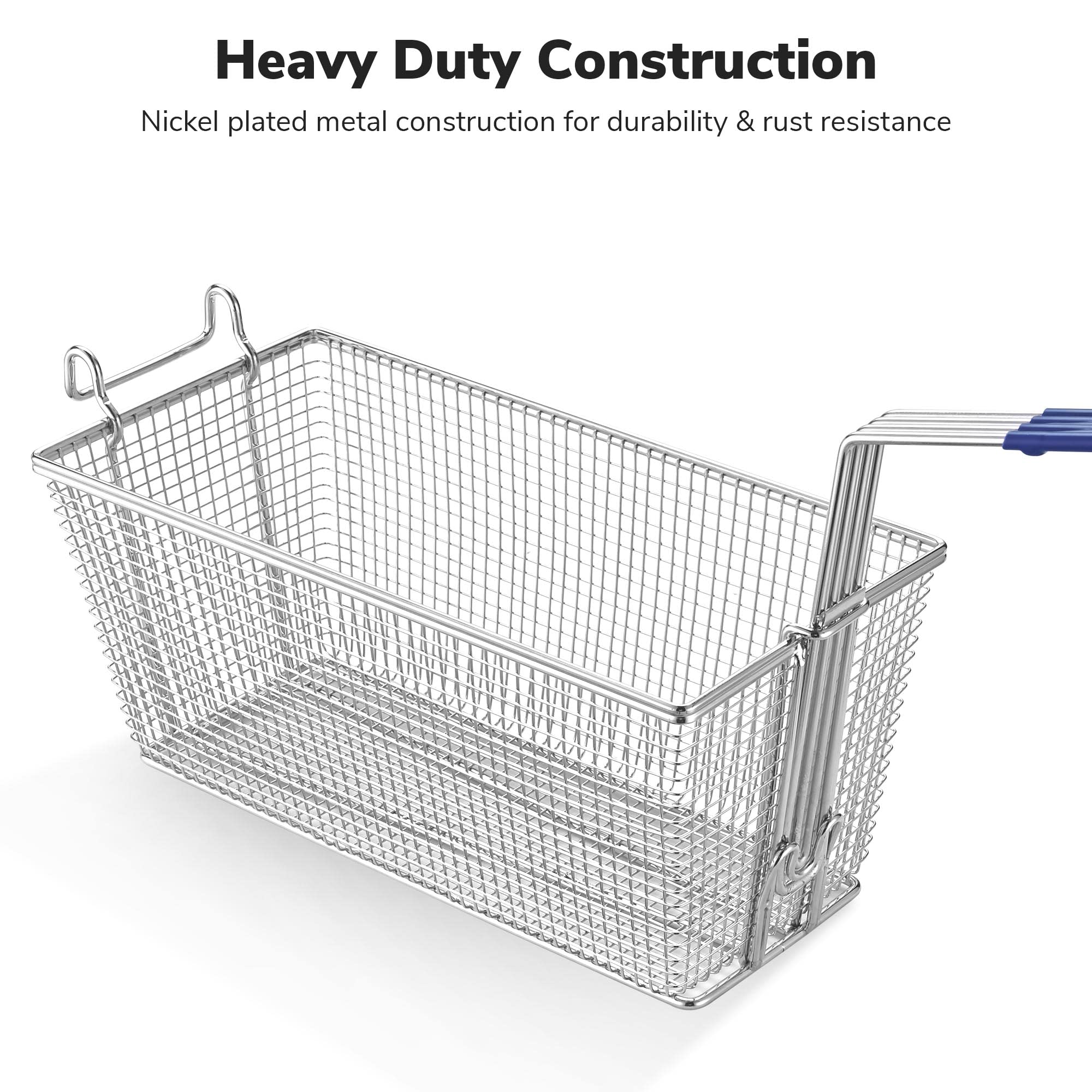 WeChef 2Pcs Deep Fryer Baskets with Non-slip Handle 13" x 6 5/16" x 5 7/8" Nickel Plating Heavy Duty Construction Deep Fryer Basket for Commercial Restaurant Kitchen Blue
