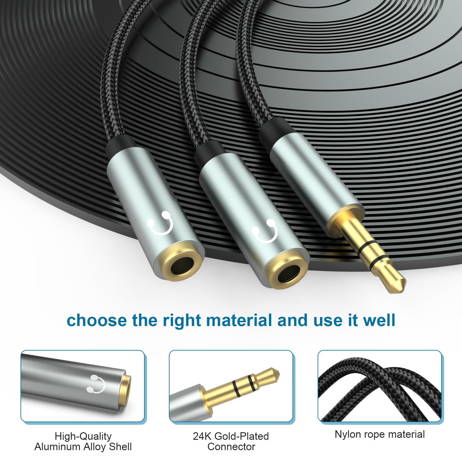 Toxaoii 3.5mm Headphone Jack Splitter Cord, 3.5mm Male to 2 Female Extension Cable Headphone Jack Adapter, 3.5mm Stereo Audio Y Splitter Cable Compatible with Phone, smartphone, laptop, Xbox, PS4