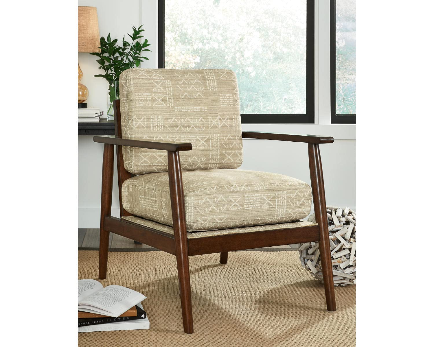 Signature Design by Ashley Bevyn Mid-Century Modern Upholstered Accent Chair, Printed Beige