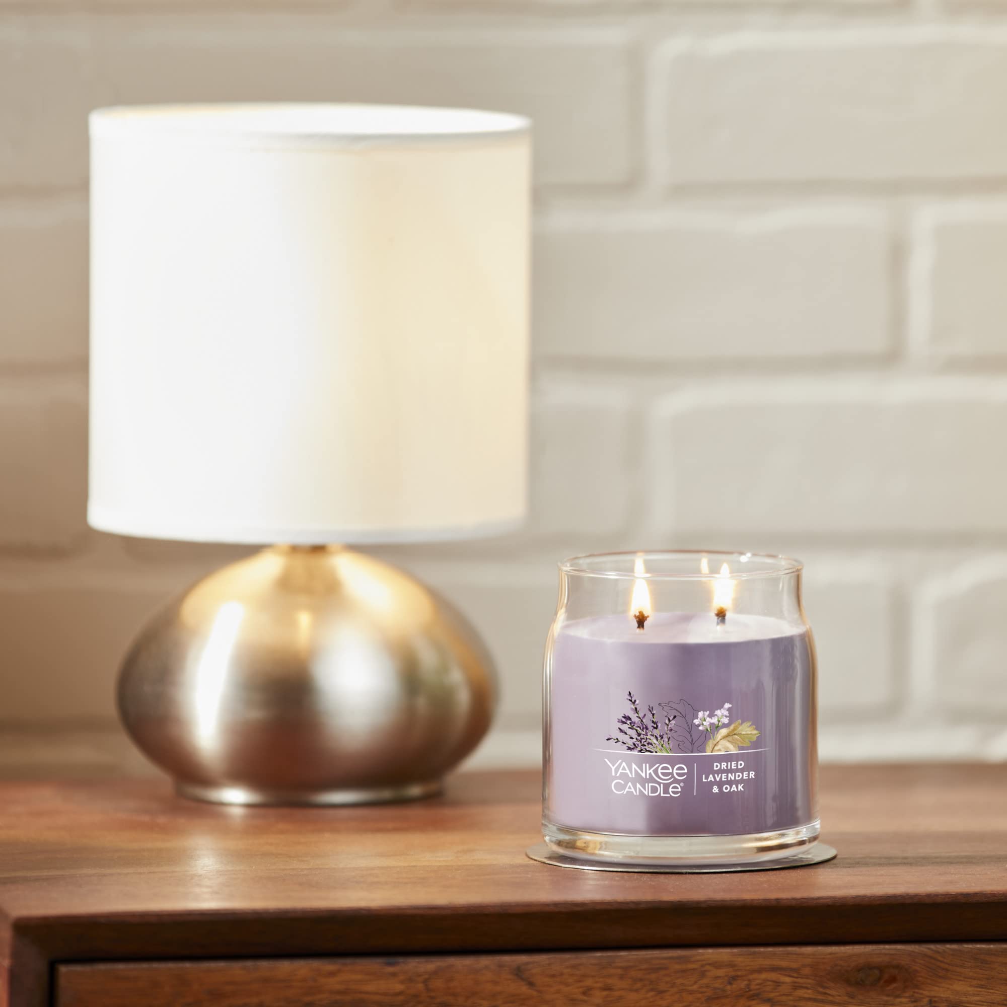 Yankee Candle Dried Lavender & Oak Scented, Signature 13oz Medium Jar 2-Wick Candle, Over 35 Hours of Burn Time
