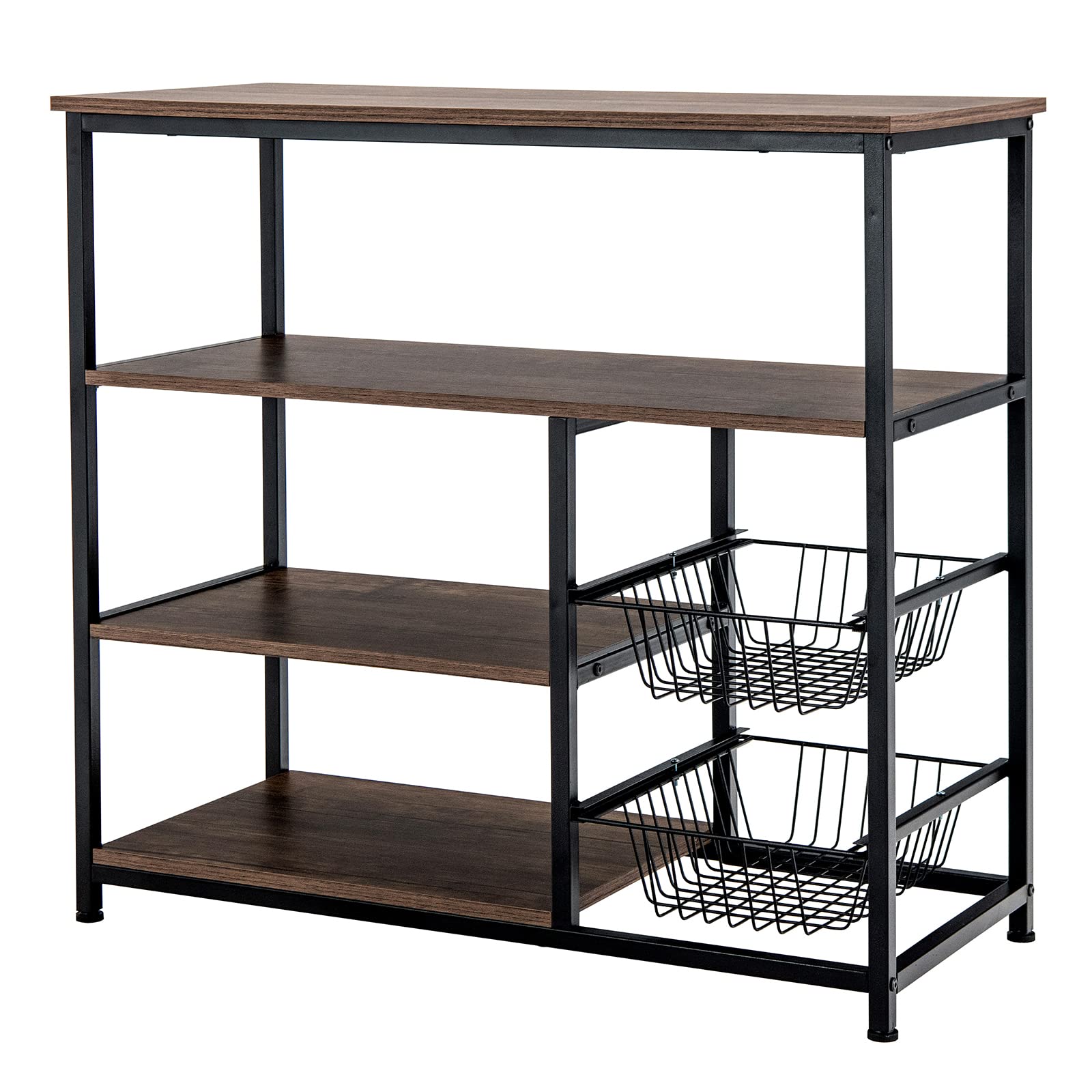 Tangkula 4-Tier Kitchen Baker's Rack, Industrial Microwave Oven Stand with Sliding Wire Basket, Water-Proof Surface, Utility Storage Shelf Organizer, Coffee Bar Cart for Living Room, Pantry