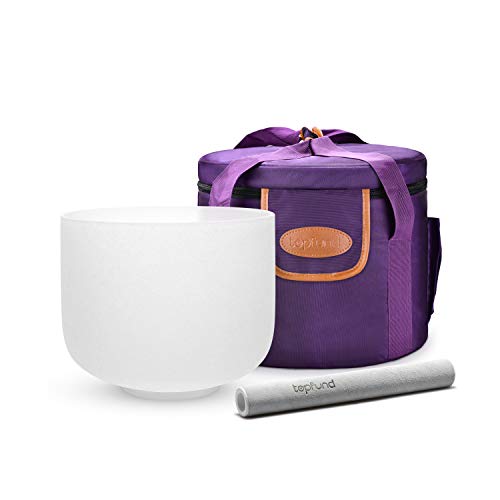 TOPFUND G Note Crystal Singing Bowl Throat Chakra 8 inch with Heavy Duty Carrying Case and Suede Mallet