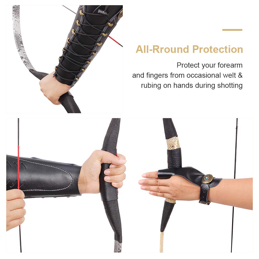 Tophunter Archery Armguard,Handmade Leather Forearm Protector Bracers,Adjustable Arm Guard Protective Gloves for Left Hand with Laces Wristband,Bow Gear Accessories for Hunting Recurve Traditional Bow