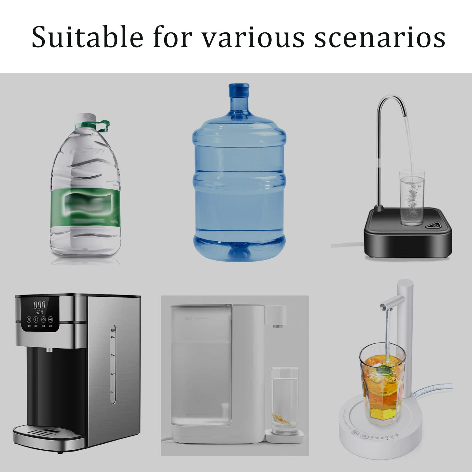 Water Dispenser Countertop 2in1 Portable Electric Water Bottle Pump for 5 Gallon & Universal Bottles USB Rechargeable Desktop Water Dispenser for Home Office (Modern)