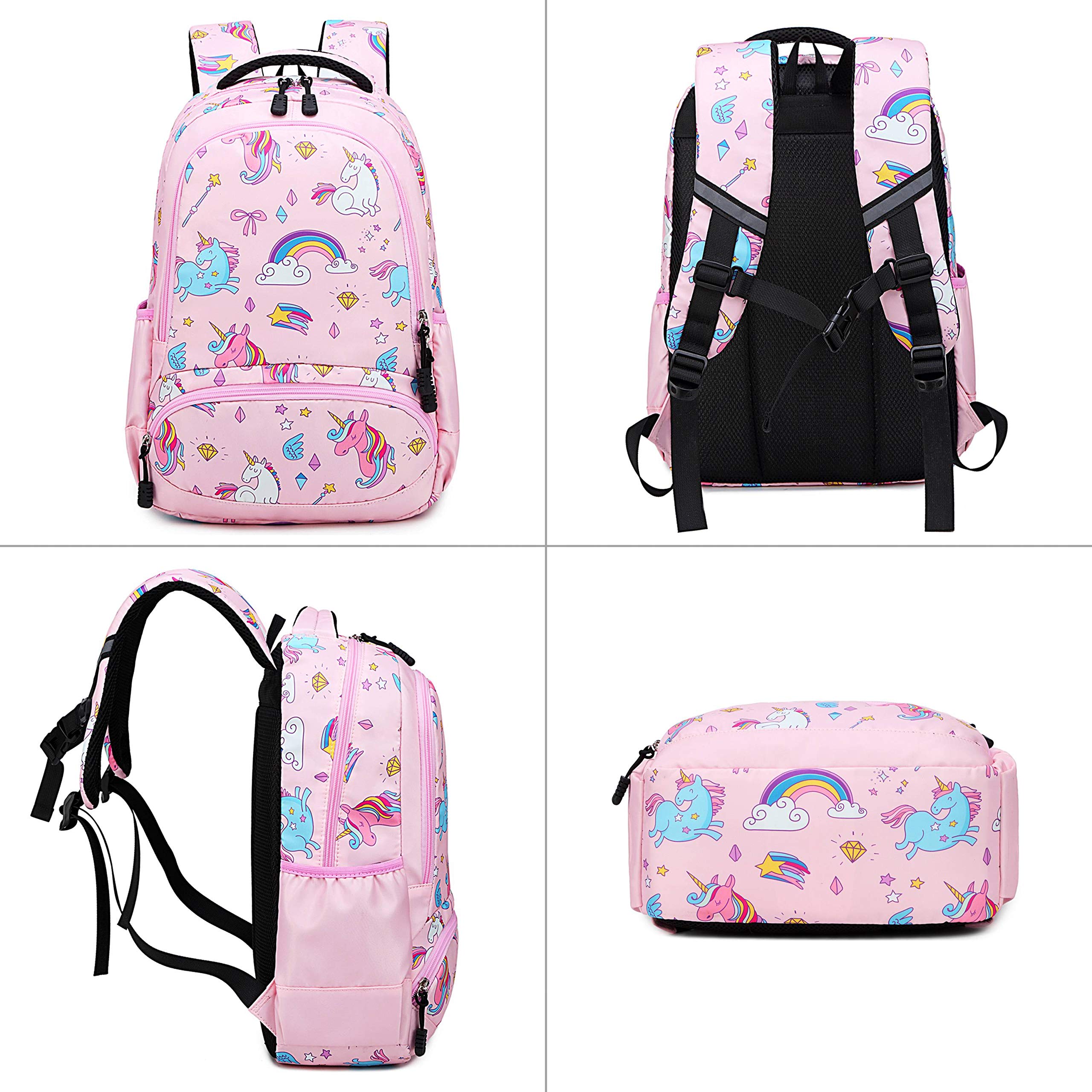 Unicorn School Backpack for Girls - 3 in 1 Kids Waterproof Cute School Bookbag Set with Lunch Bag Pencil Case for Kindergarten Elementary Pink