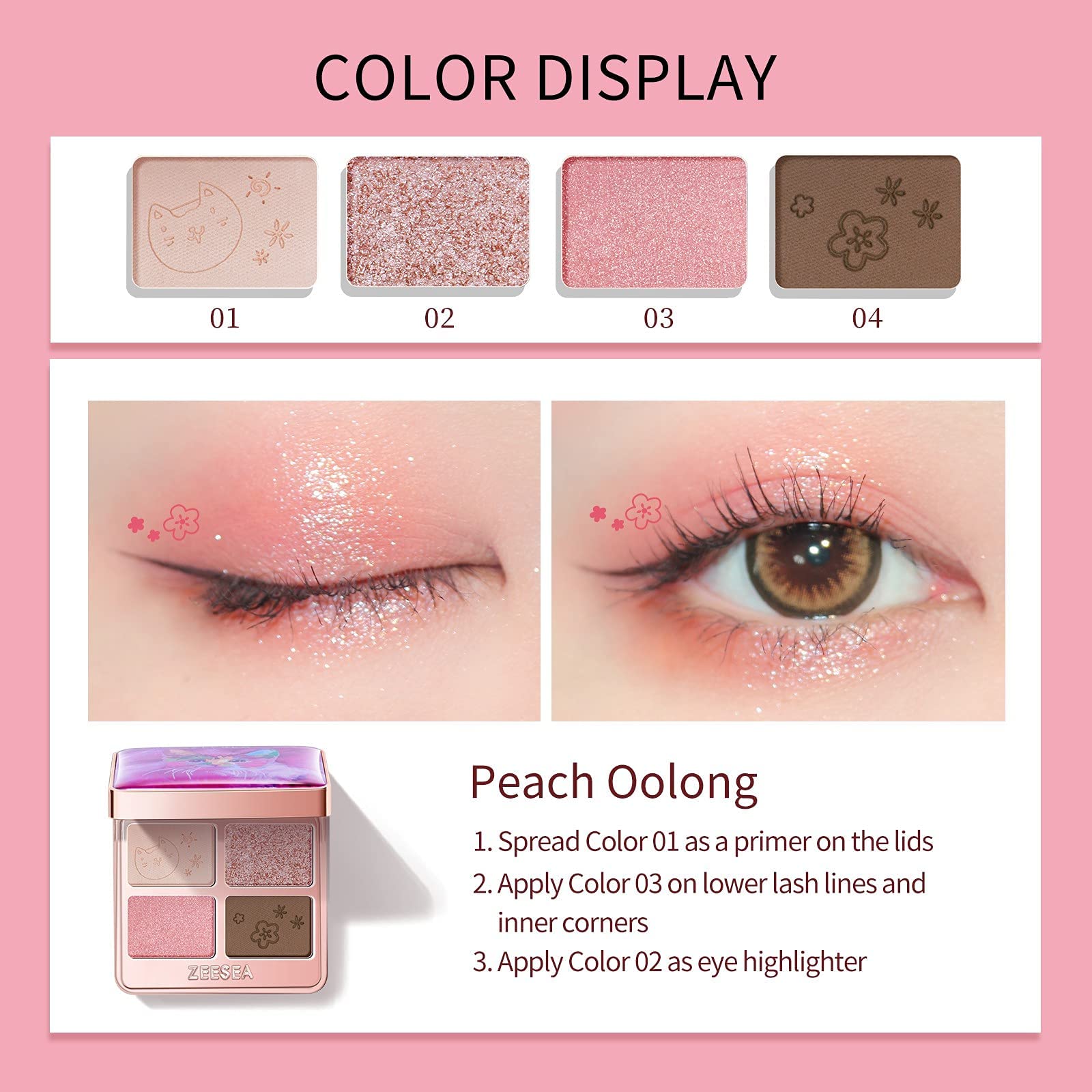 zeesea Tipsy Kitty Eyeshadow Palette Quad, Waterproof Eye Shadow for Catgirls, Matte Eyeshadow, Shimmer Eye Shadow Palette Makeup