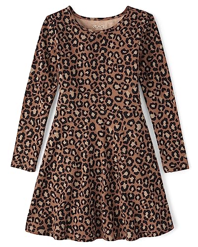 The Children's Place Girls' Long Sleeve Casual Knit Skater Dresses, PECAN PIE, Medium