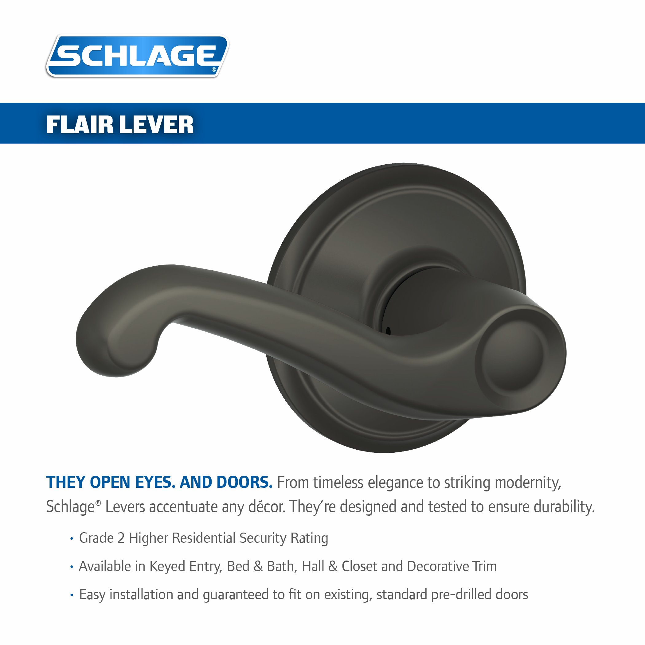 SCHLAGE F40FLA613 Flair Privacy Lever, Oil Rubbed Bronze
