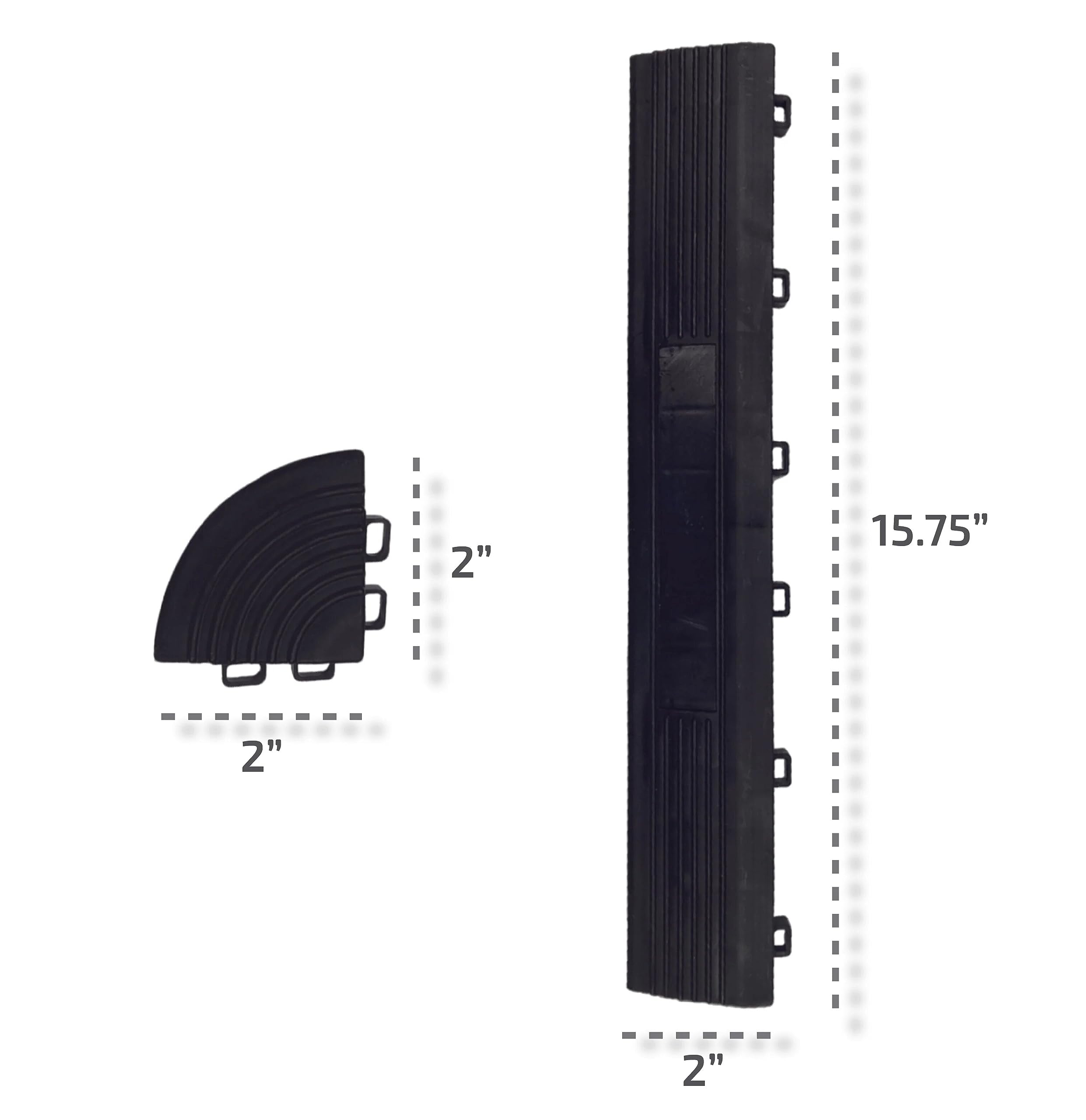 SafeRacks Floor Tile Edge Pieces - Garage Transformation Project, Seamless, Durable Interlocking, Enhance Appearance and Safety, Compatible with SafeRacks Tiles - 15.75" x 2", Female Kit Edge, Black