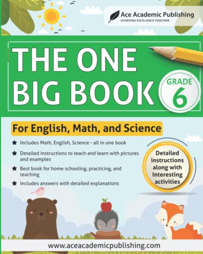 The One Big Book -Grade 6: for English, Math, and Science: Black and White Edition