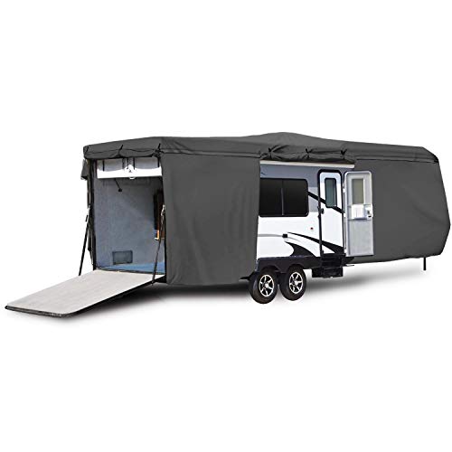 Waterproof Superior RV Motorhome Travel Trailer/Toy Hauler Cover Fits Length 16'-18' Feet Travel Trailer Camper Zippered Panels Allow Access to The Door, Engine, Side Storage Areas, and Ramp Door