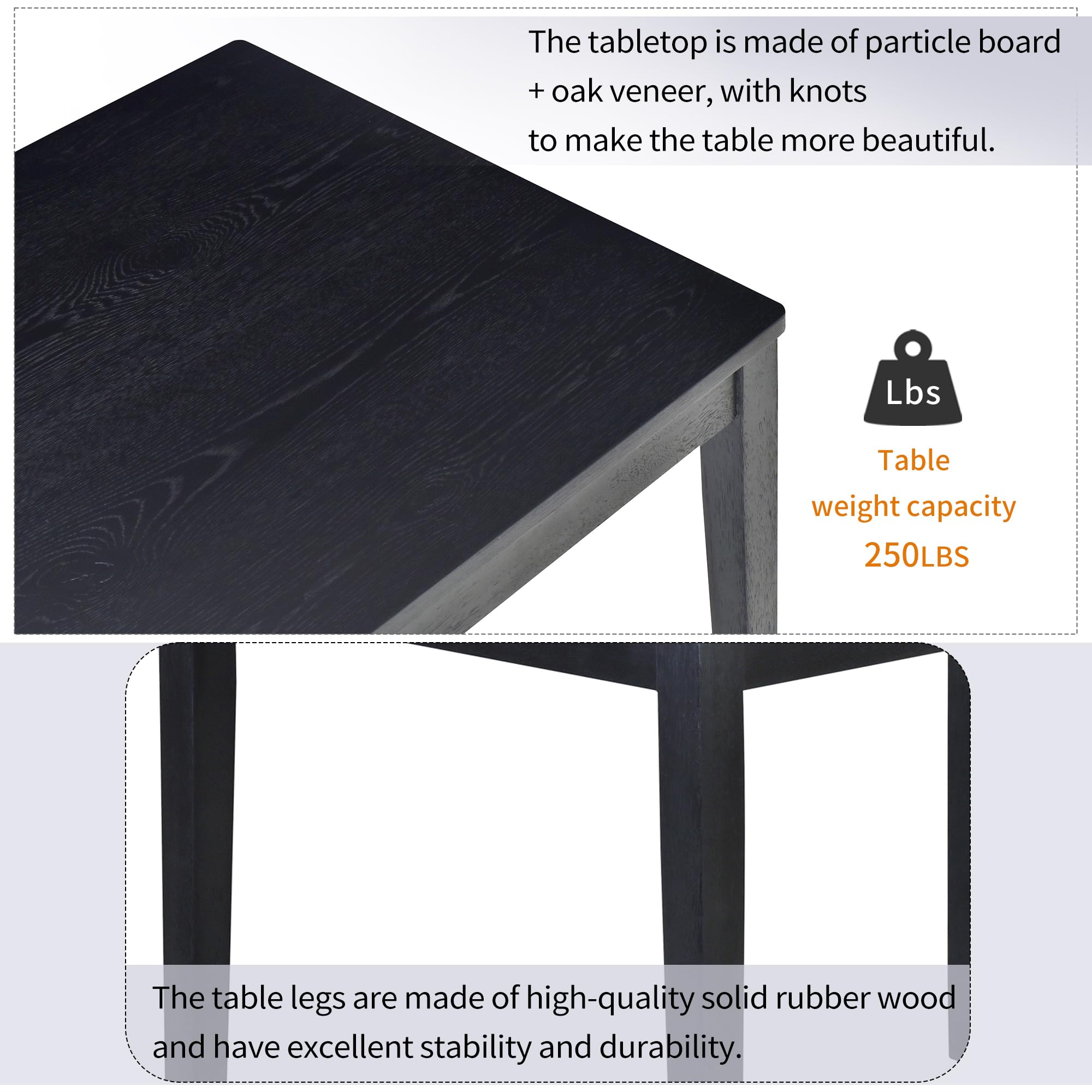Voohek, Small Dining Room Furniture Set for 4, 5 Piece Kitchen Table and Chairs, Spaces, Apartment, Dinette, Farmhouse, Black
