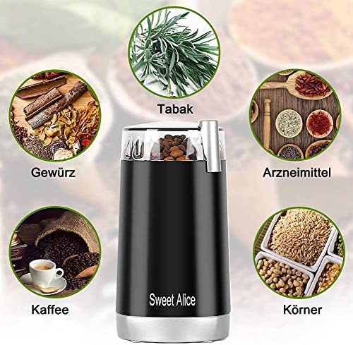 Sweet Alice Coffee Grinder Electric Quiet Coffee Bean Blade Grinders Stainless Steel for Spice Herbs Nuts Cereals Grain Mills