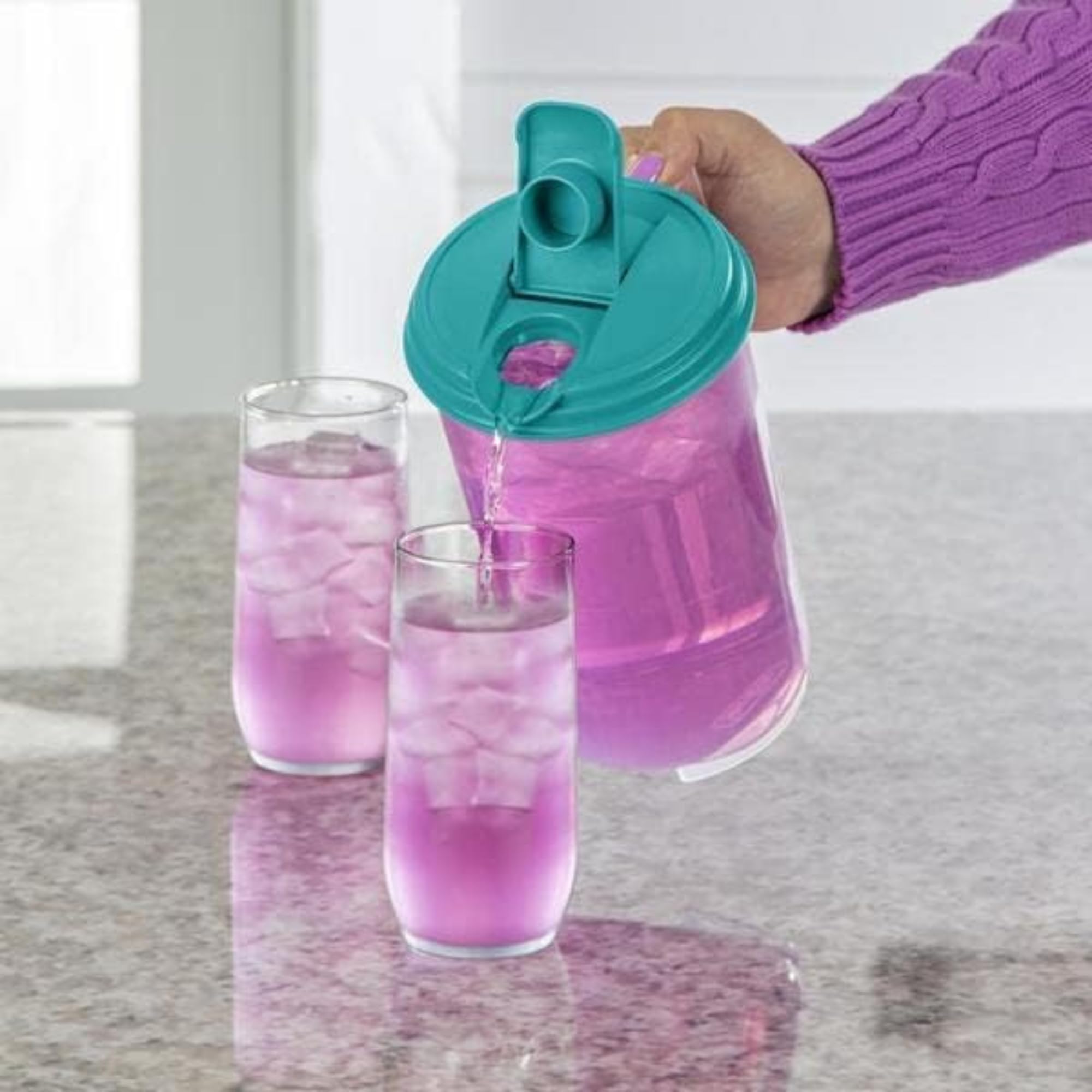 Water Pitcher with Lid Half Gallon (2 Liter / 64oz), Clear Plastic Pitcher with Flip-top Spout Lids, Iced Tea Pitcher for Fridge, Freezer/Dishwasher Safe, BPA Free & Phthalate Free - Made in USA