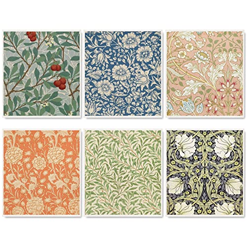 Whaline William Morris Swedish Kitchen Dishcloth Vintage Floral Absorbent Cotton Kitchen Towel Colorful Flower Dish Towel for Party Home Housewarming Cleaning Counter Wipes, 7 x 8 Inch, 6Pcs