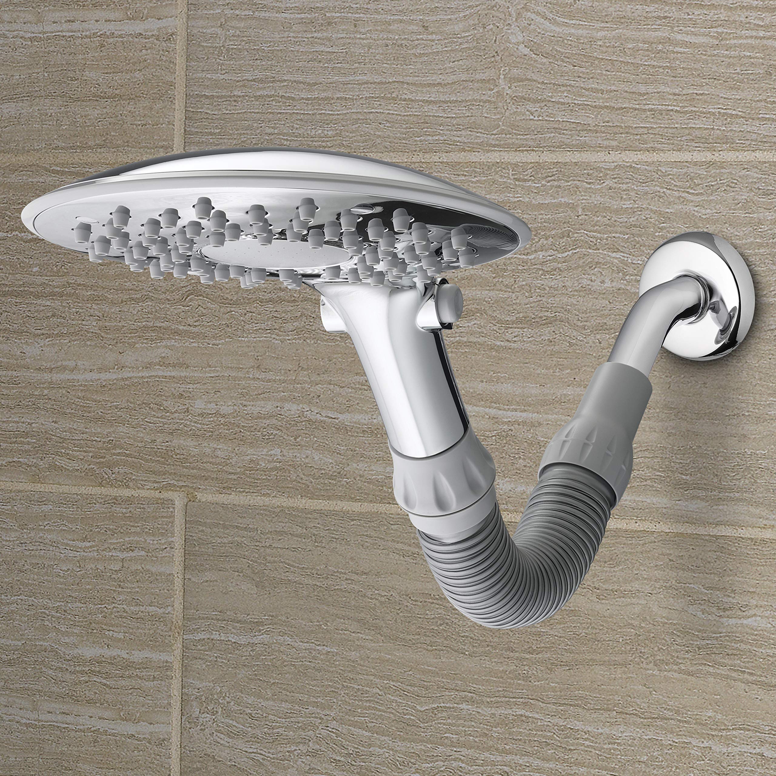 Waterpik CF-201E Flexible Neck 2-Mode Rainfall Rain Shower Head, 1.8 GPM, White, 1.8 GPM