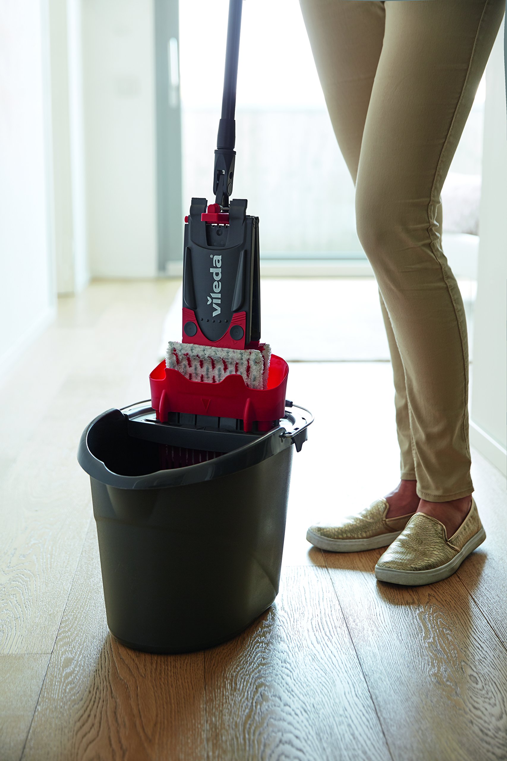 Vileda Ultramax Power 155743 2-in-1 Metal/Black Red Micro-Fibre Flat Mop Cleaning System (14 x 35 x 150cm)