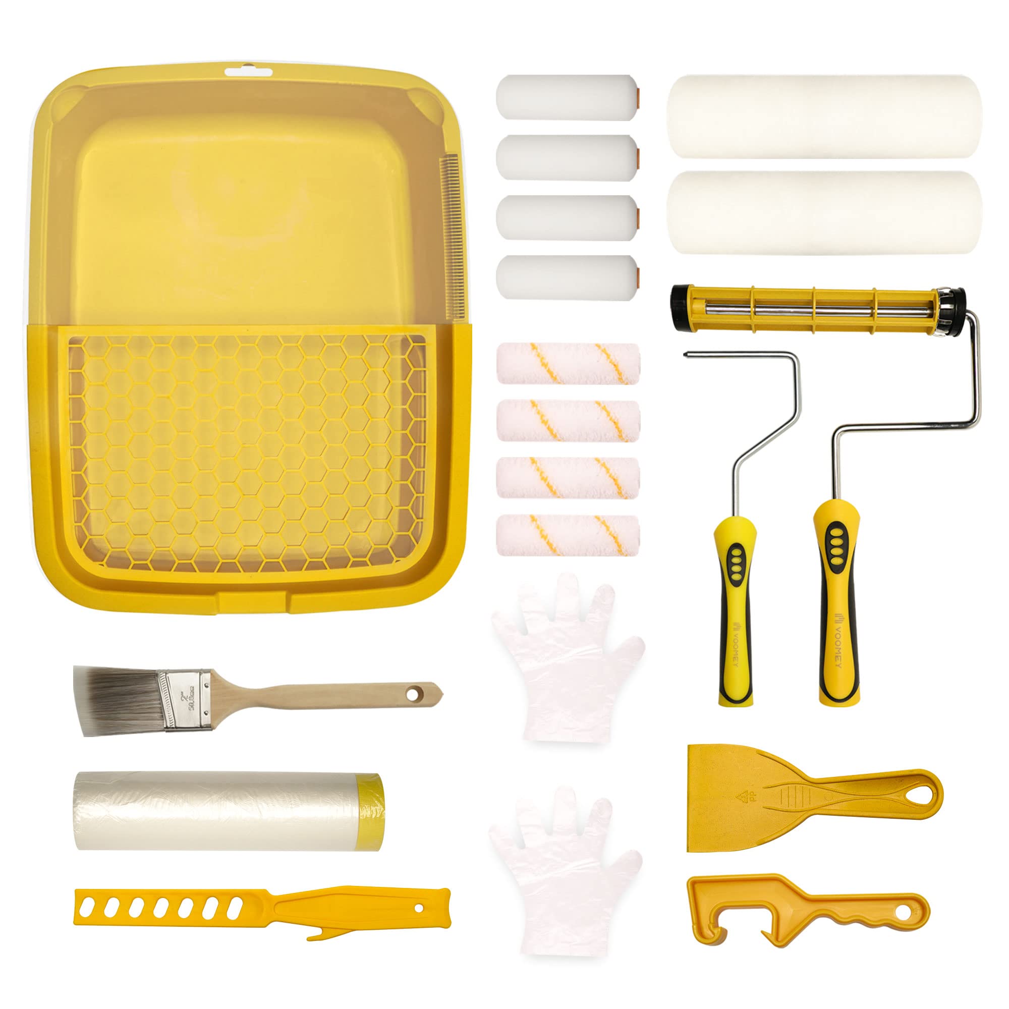 Voomey 22 Pcs Paint Roller Kit, 9 Inch 4 Inch Paint Rollers Set with Frames,Paint Roller Covers, Paint Roller Tray,Professional Paint Kit for House Painting, Suitable for DIY Interior Walls, Rooms