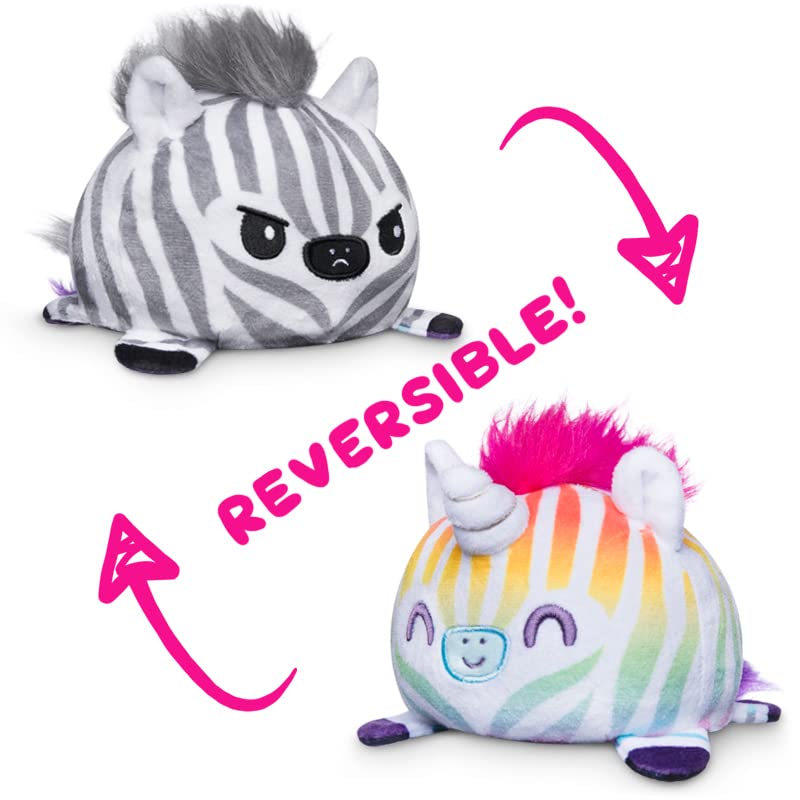 TeeTurtle - The Original Reversible Zebra Plushie - Rainbow Zebracorn + Gray Zebra - Cute Sensory Fidget Stuffed Animals That Show Your Mood 3.5 inch