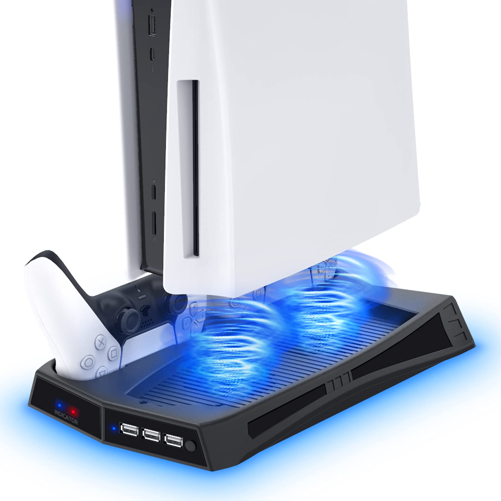 YUANHOT Vertical Cooling Stand Compatible with PS5 Console, Charging Station Dock with Dual Controller Charger Ports and Cooling Fan System