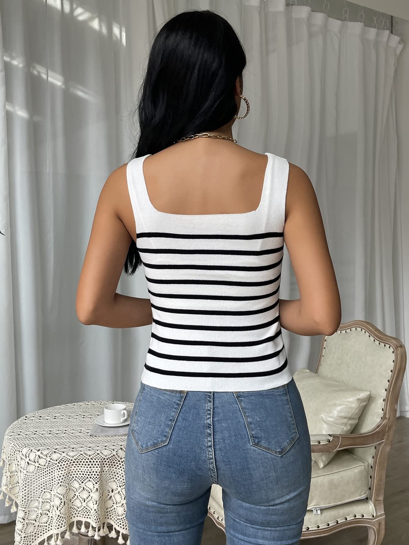 SOLY HUX Women's Square Neck Tank Top Basic Ribbed Knit Cami Casual Sleeveless Slim Fit Tops White XS