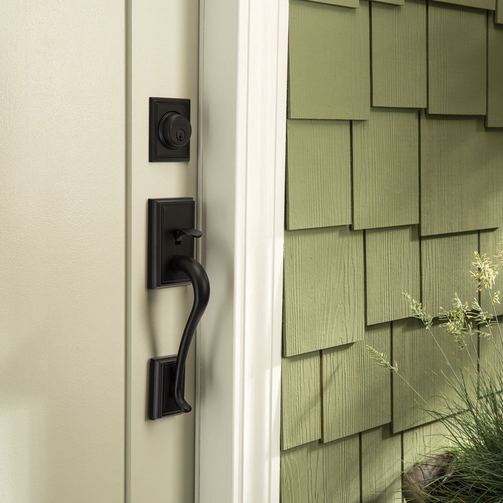 SCHLAGE Lock Company Addison Single Cylinder Handleset and Plymouth Knob, Antique Brass (F60 ADD 609 PLY)