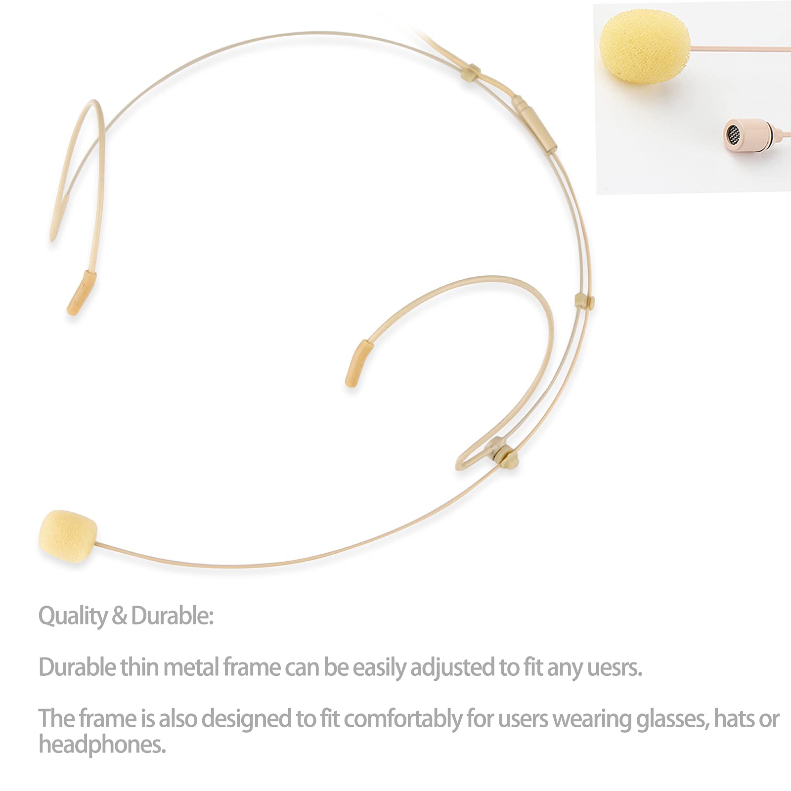 Sujeetec Microphone Headset Discreet Headworn Earset Over Ear Hanging Mic Compatible with AKG Wireless System Bodypack Transmitter, Ideal for Lectures, Live Performance, Theater, Podcasts – Beige