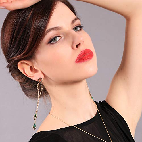 Vintage Green Rhinestone Long Drop Snake Earrings Studs